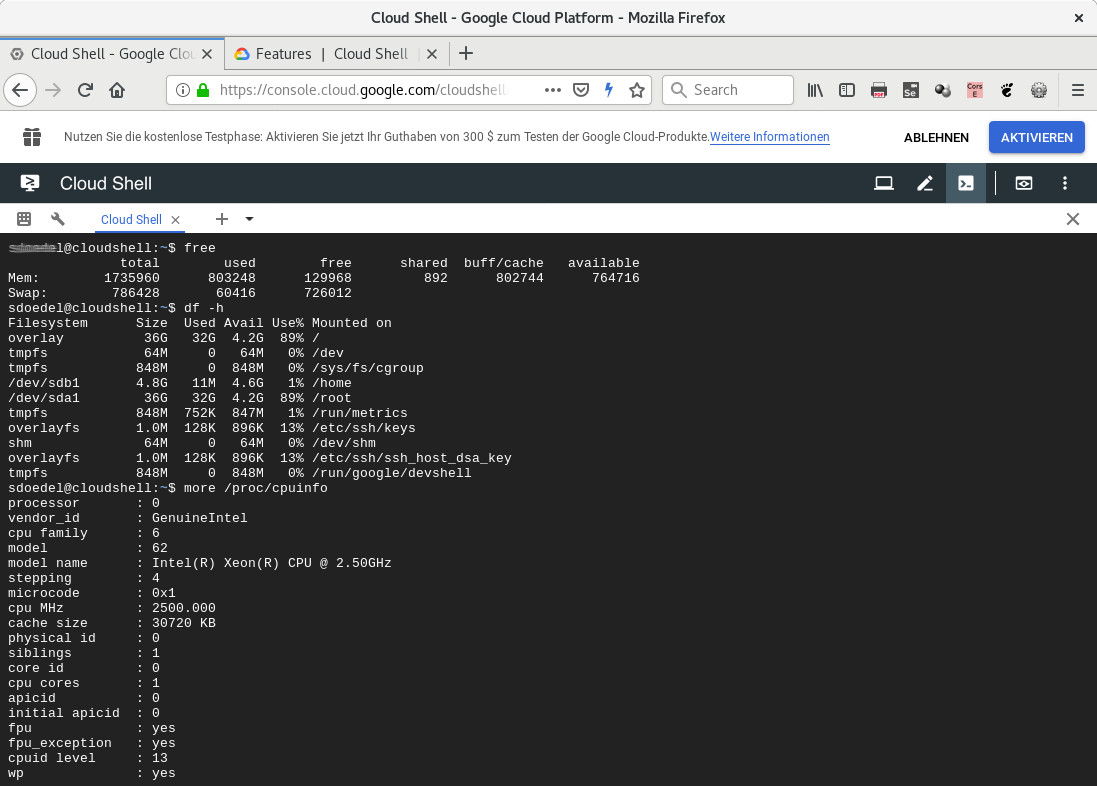 Kostenlose Debian Mini VM bei Google
