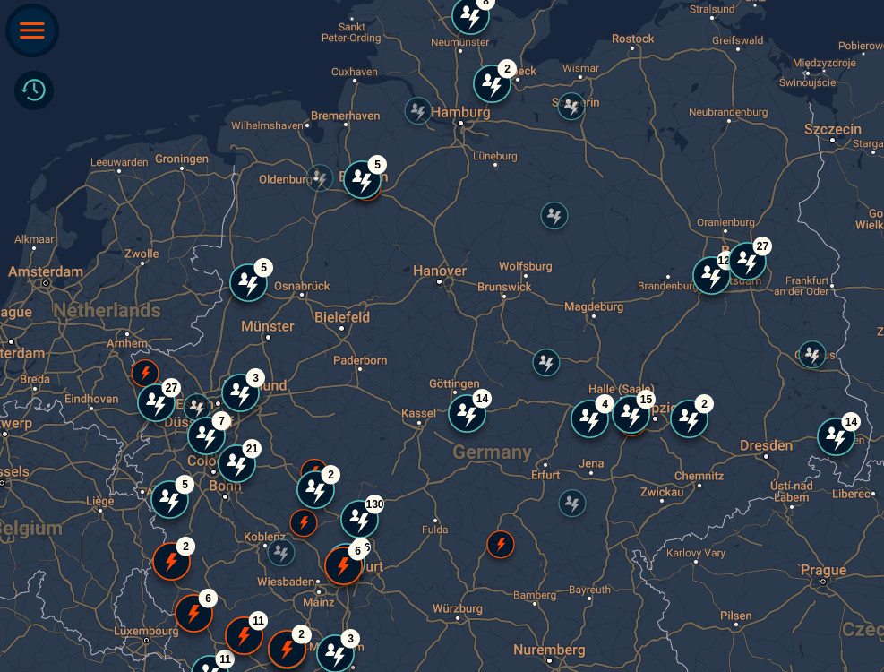 Landkarte mit Stromausfällen